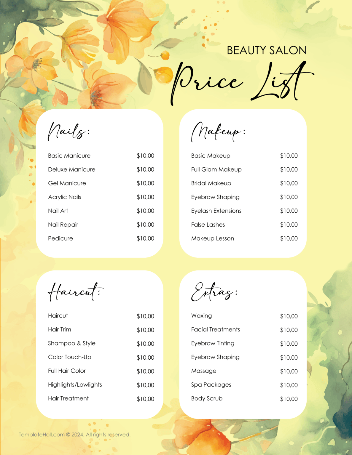 Printable Nail Salon Price List Templates [Word, G. Docs, AI, PDF]