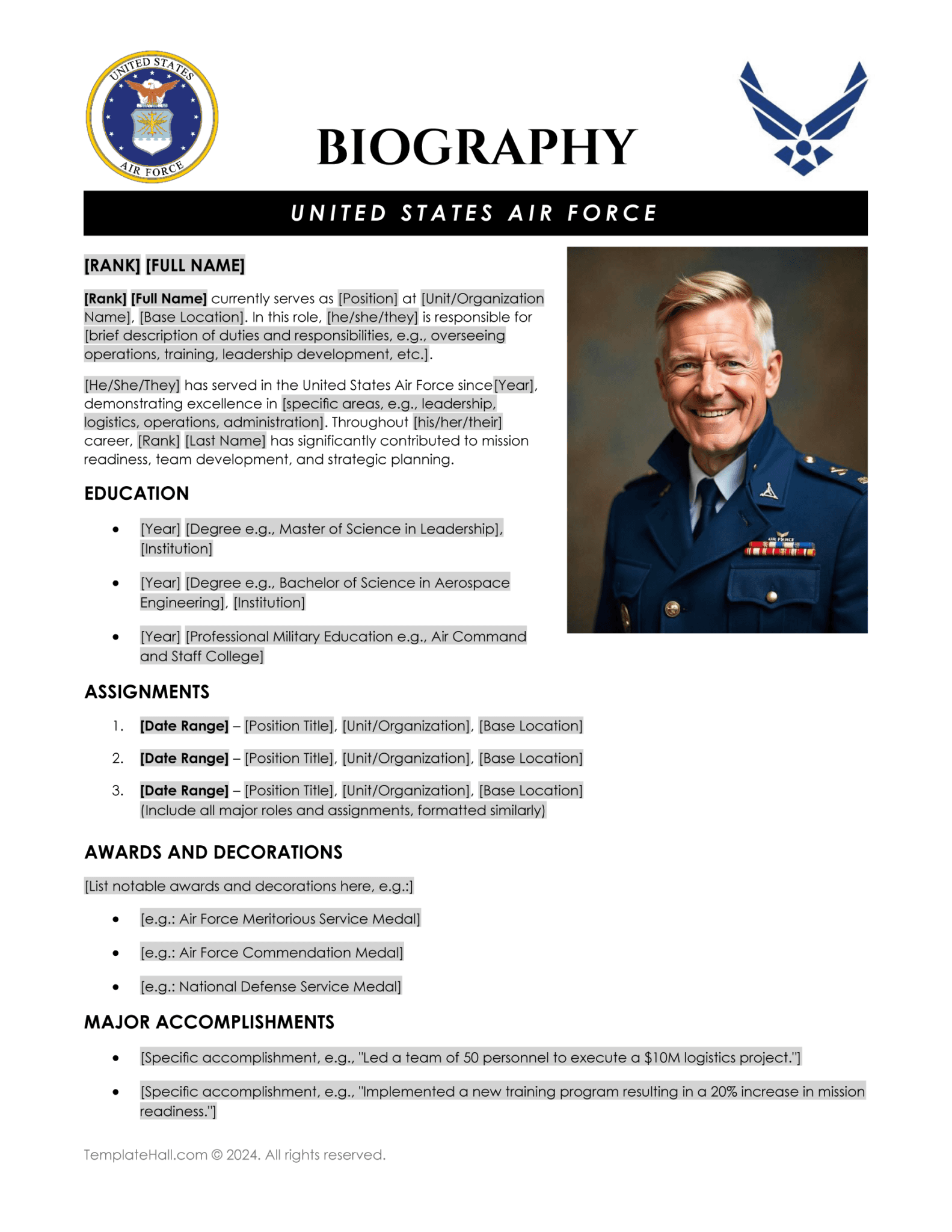 Air Force Biography Template [Free Word & Google Docs]