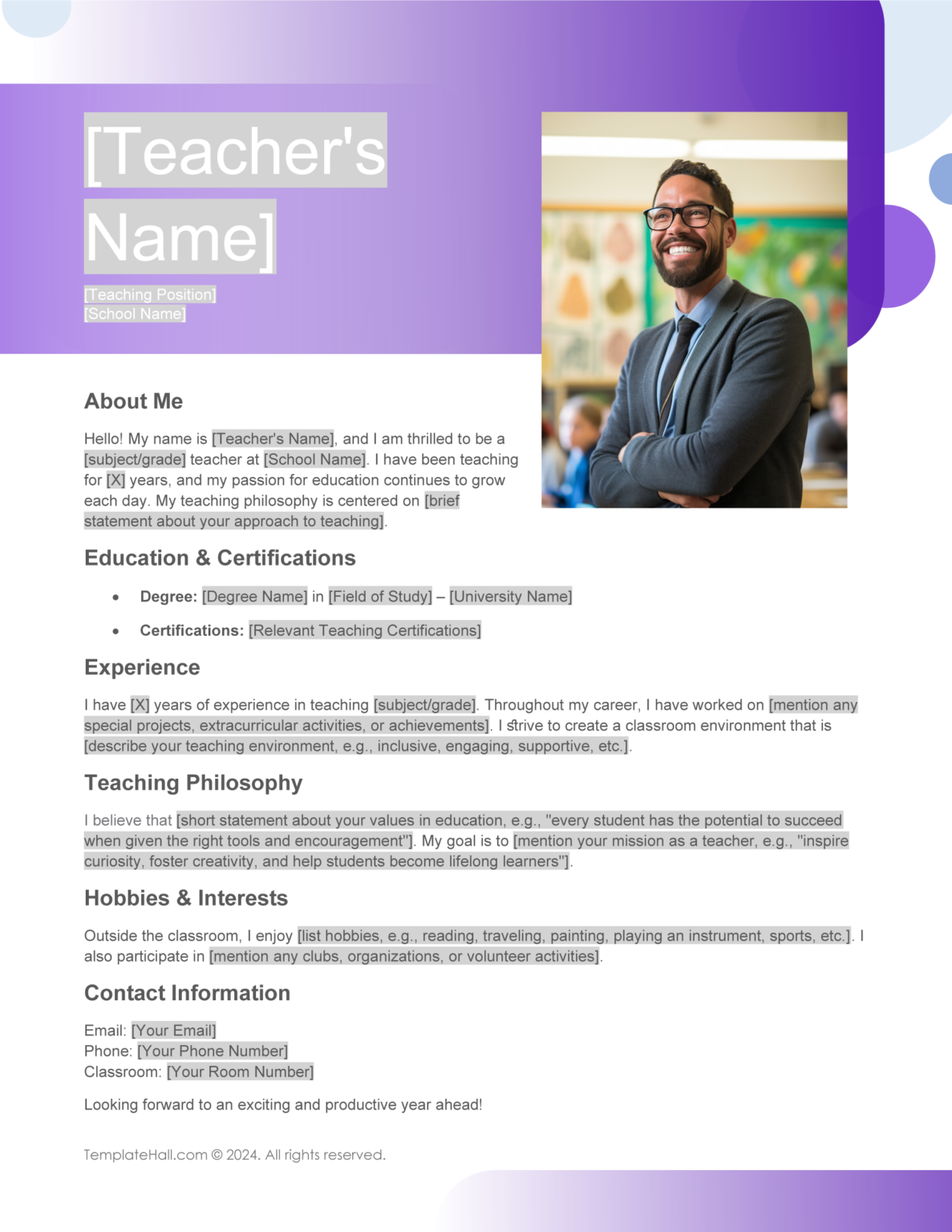 Free Teacher Bio Template for Word, Google Docs, PDF